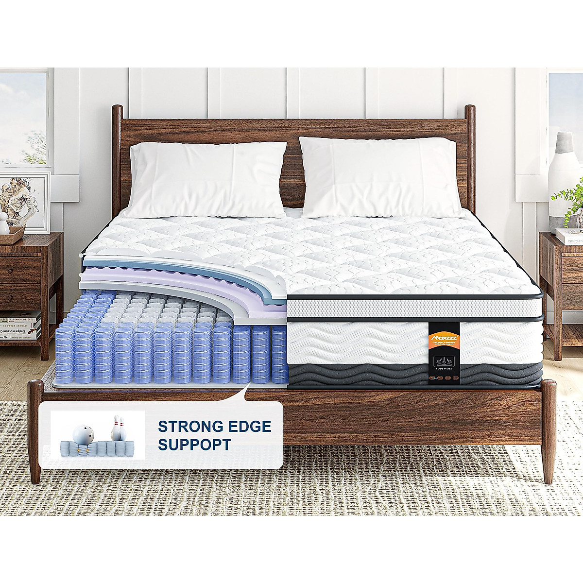 Maxzzz King Mattress in a Box 12 Inch Bamboo & Gel Infused Memory Foam Pocket Spring Hybrid Mattress - Medium Firm - CertiPUR-US Certified