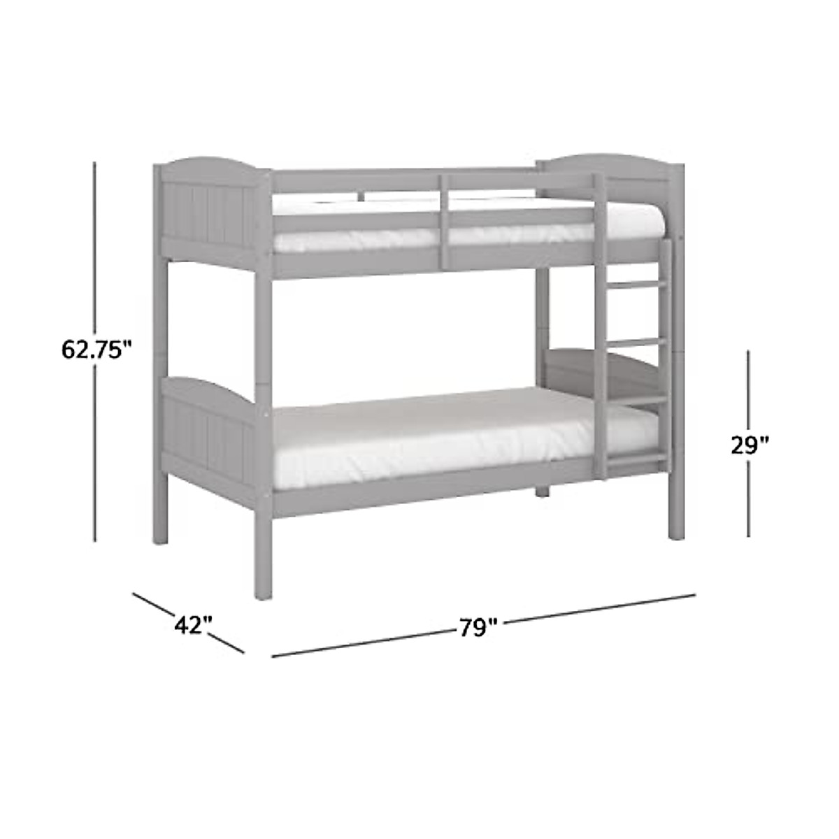 Hillsdale, Alexis Contemporary Wood Arch Twin Over Twin Size Bunk Bed, Gray