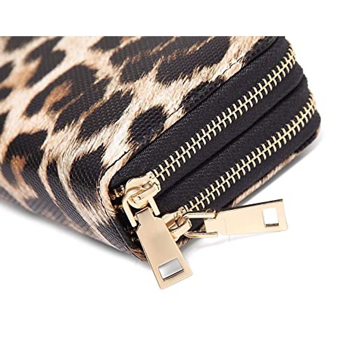 Nabegum Leopard Travel Wallet for Women Cheetah Cow Print Double Zipper Pocket Ladies Purse Large Capacity