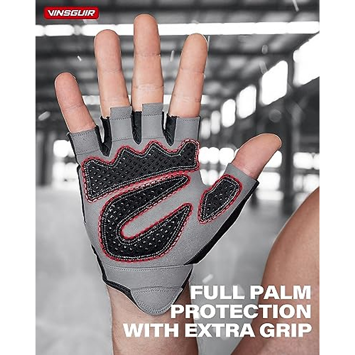 VINSGUIR Workout Gloves for Men and Women, Fingerless Weight Lifting Gloves with Excellent Grip, Lightweight Gym Gloves for Exercise, Weightlifting, Fitness, Training, Climbing, Cycling and Rowing