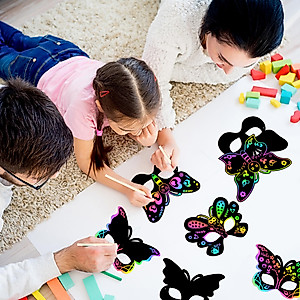 HubirdSall 24Pcs Summer Butterfly Scratch Masks for Kids DIY Butterfly Scratch Craft Kit Dress-up Costume Decorate for Girls Birthday Party Favors School Classroom Activity Art Project