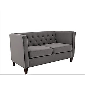 US Pride Furniture Modern Style Soft Elegant High Density Foam Cool Grey Velvet Button-Tufted 3 PC Living Room Set with Removable Cushion & Solid Wood Legs (S5708-5714) Sofas