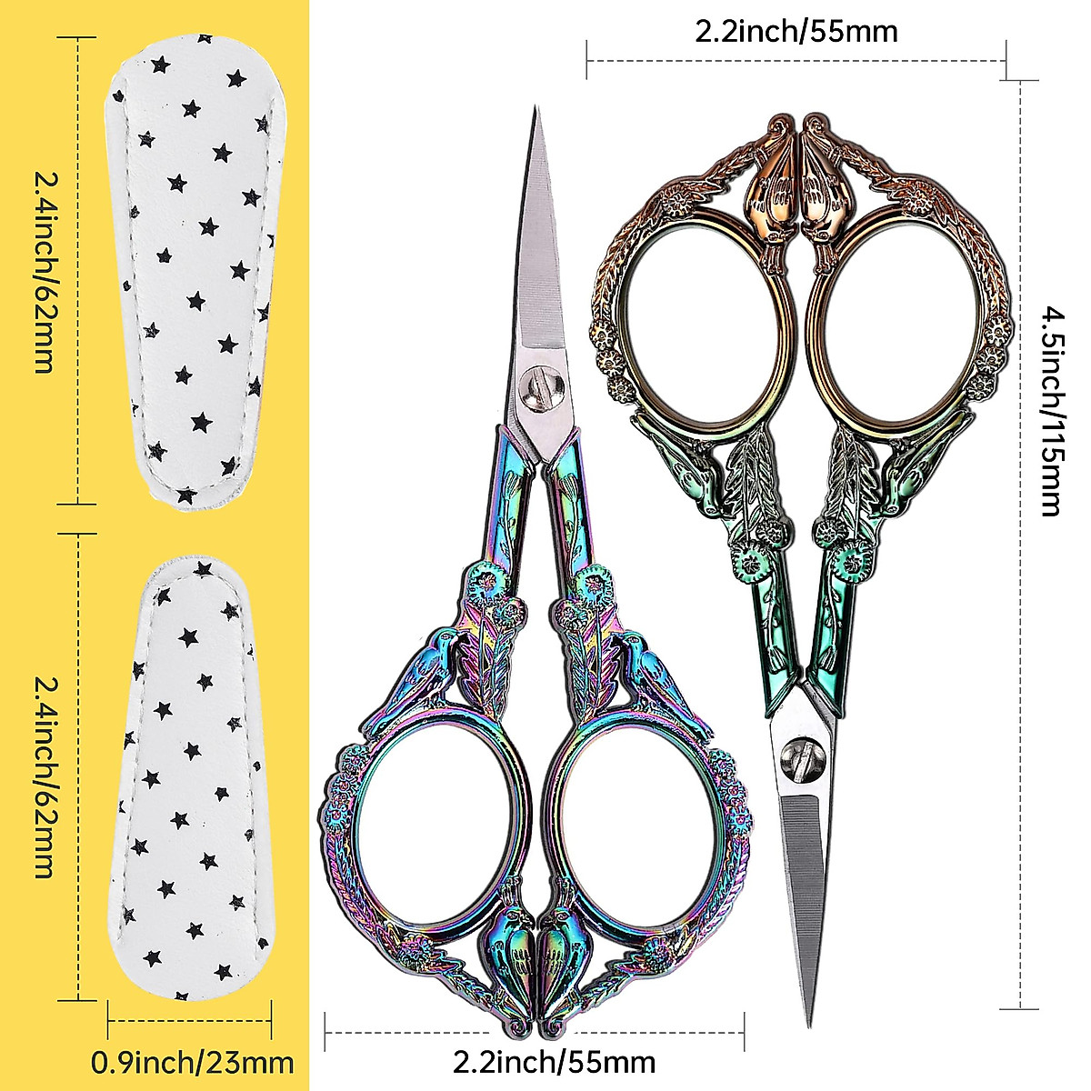 Glexal Small Embroidery Scissors with Cover -Cute and Comfortable handles with Sturdy and Sharp Tips for Precise Cutting, Perfect Size for Keeping in Your Sewing and Craft Supplies Kit