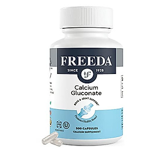 Freeda Calcium Gluconate - Kosher Vegan Calcium Supplement for Women & Men - Easy to Digest - Bone Health Supplement & Joint Support - Pure Calcium Supplement Without Vitamin D (500 Capsules)
