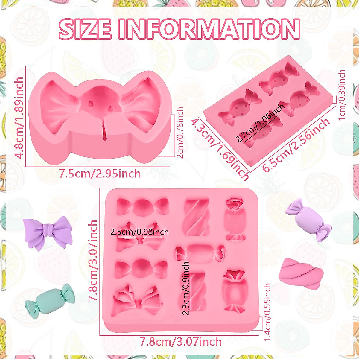 Candy Lollipop Molds 3Pcs, Candy Shape Cake Decorating Silicone Molds for DIY Chocolate Mousse Cookie Butter Gum Cupcake Topper Flower Paste Epoxy Clay Plaster Candle Soap