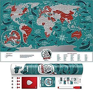 Small Scratch Off Travel World Map 1DEA.me - Premium Edition - 23.6" x 15.8" - Rewritable Places I’ve Been Travel Map - US States Outlined - Made from Flexible Plastic to Last Longer