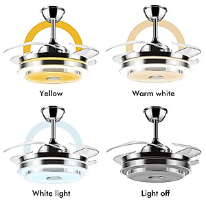 FINE MAKER 42 Inch Retractable Ceiling Fan Light, 3 Color Changeable LED Bluetooth Music Player 3-Speed Silent Motor Chandelier Ceiling Fan for Living/Dinning Room