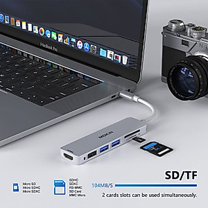USB C Hub HDMI Adapter for MacBook Pro 2019/2018/2017, MOKiN 5 in 1 Dongle USB-C to HDMI, Sd/TF Card Reader and 2 Ports USB 3.0