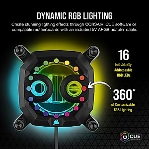 CORSAIR Hydro X Series XC7 RGB PRO CPU Water Block - Intel® LGA 1700, 1200, 115X - AMD Socket AM4, AM5 - Nickel-Plated Copper Cold Plate - Black- More Than 110 Micro-Cooling Fins - 16 Vivid RGB LEDs