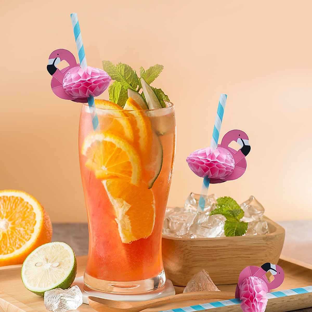 50 Pieces Flamingo Pineapple Straws Flamingo Paper Straw Decorations Disposable Drinking Straws Honeycomb Cocktail Straws for Pool Hawaiian Luau Party Table Decor Birthday Wedding Tableware Supplies