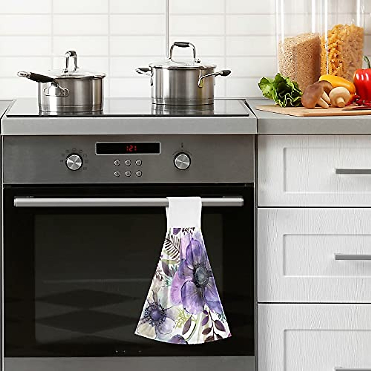 Tatenale Purple Hand Towels with Hanging Loop for Kitchen Bathroom Floral Decorative Hand Towels Soft Absorbent Oven Towel 18x14Inch 2Pack