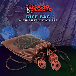 Dungeons and Dragons Rustic Dice Set | 7 Piece DND Dice Set | Includes Carrying Bag | 14+ | Officially Licensed | by Just Funky