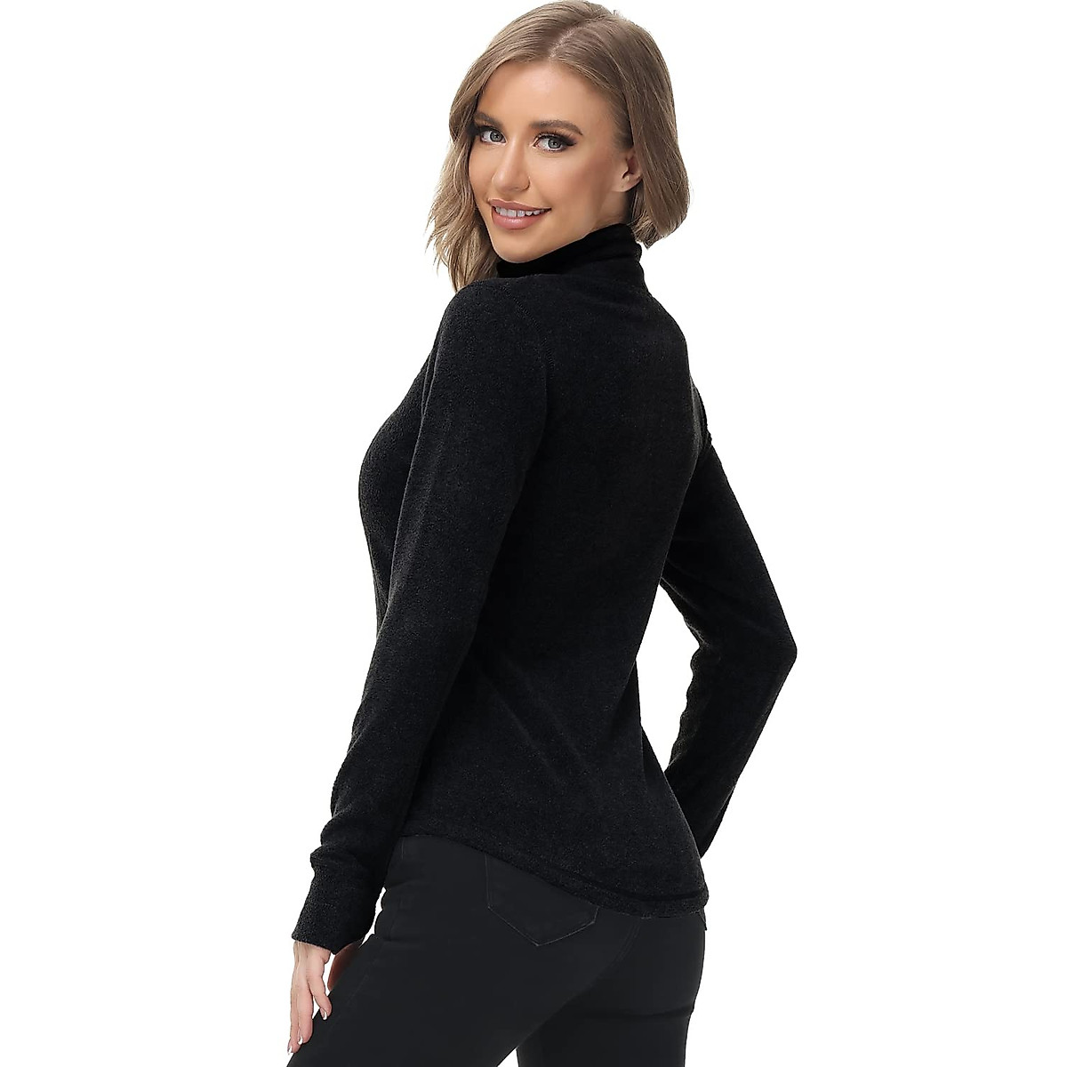 Dolcevida Womens Fleece Jacket Lightweight Soft Fleece Athletic Running Track Jackets Slim Fit Workout Jacket with Thumb Holes(Black,Medium)