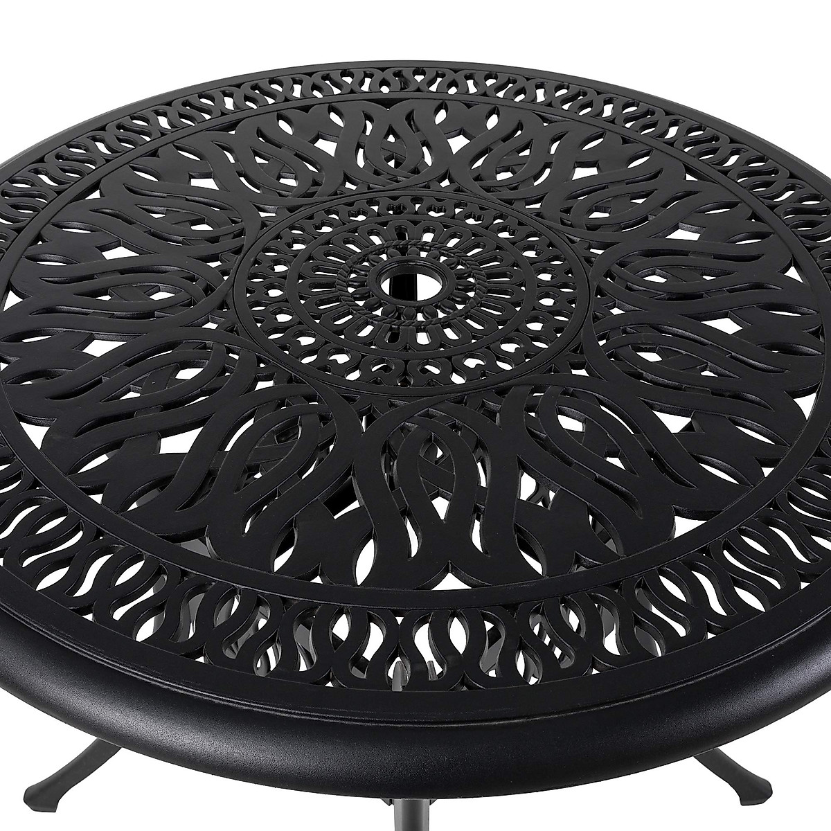 Glitzhome 29" H Round Outdoor Patio Dining Table Cast Aluminum Side Table Furniture Stand with 1.9" D Umbrella Hole for Lawn Garden Backyard
