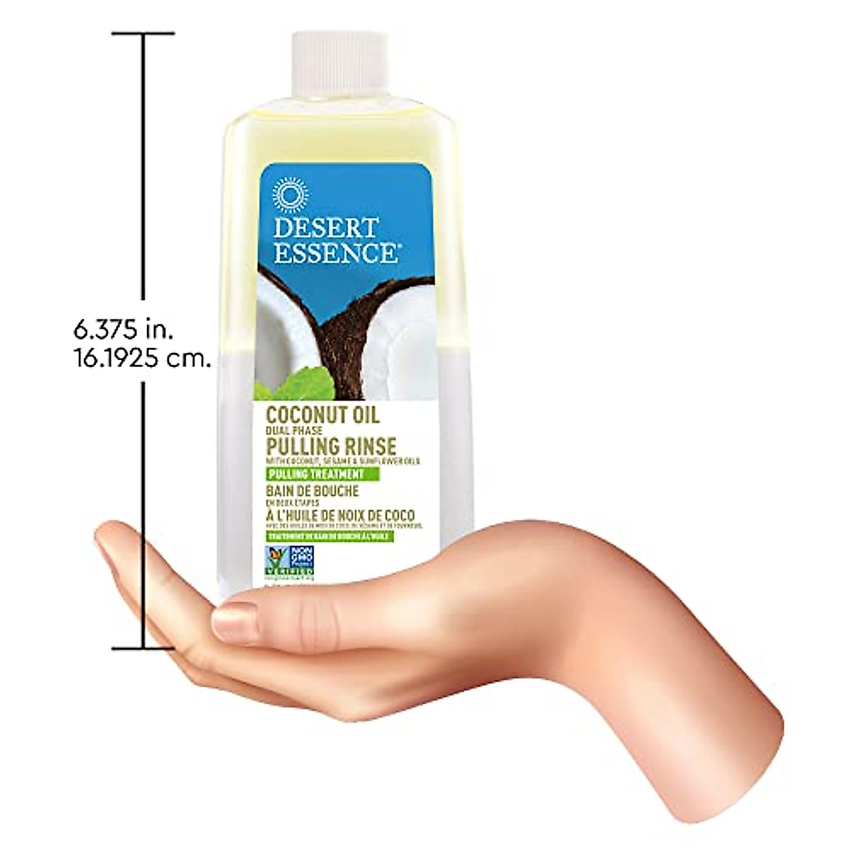 Desert Essence Coconut Oil Dual Phase Pulling Rinse, Mint, 8 fl oz - Alcohol Free, Sugar Free, Gluten Free, Vegan, Non-GMO - Organic Virgin Coconut Oil, Sesame Oil, Sunflower Oil & Tea Tree Oil