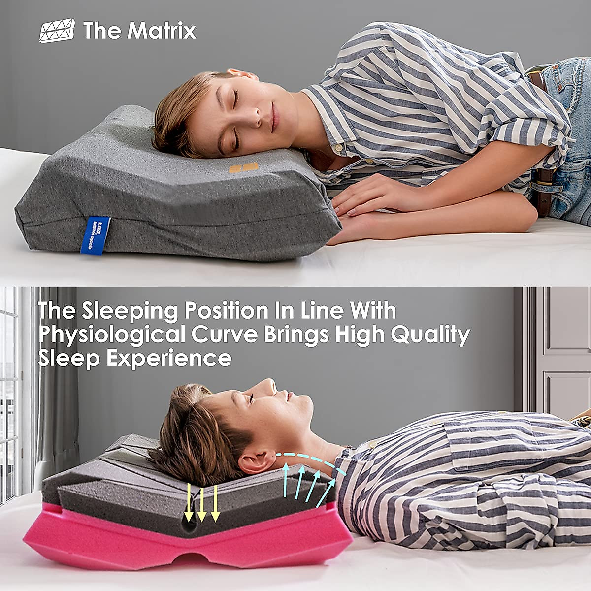 F1F2 Memory Foam Pillow Bed Sleeping Matrix Bed Pillows 3nd Gen for Neck Pain Sleeper