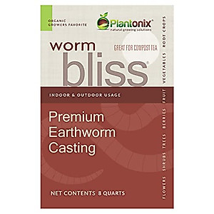 Worm Bliss - Pure Organic Earthworm Castings - All Natural Plant Fertilizer and Soil Enhancer - Potting Mix for Plants, Vegetables, Flowers, and Indoor and Outdoor Gardens (8 Quart)