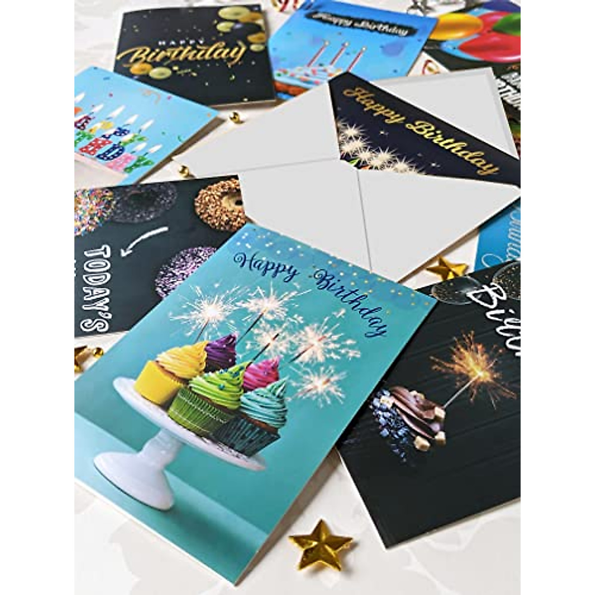 100 Happy Birthday Cards in Bulk with Envelopes, Stickers and Generic Birthday Greetings Inside – Large 5x7 Inches, 20 Unique Designs Notes, Thick Cardstock, Matte Finished in a Sturdy Box