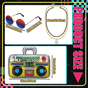 Xtinmee 6 Pcs 80s 90s Costume Hip Hop Outfit Set for Men Funny Rapper Rocker DJ Accessories Kit for Halloween Cosplay Party (Green,Large)