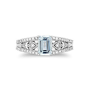 Jewelili Enchanted Disney Fine Jewelry Sterling Silver with 1/4 cttw Diamond and Aquamarine Elsa Ring, Size 7