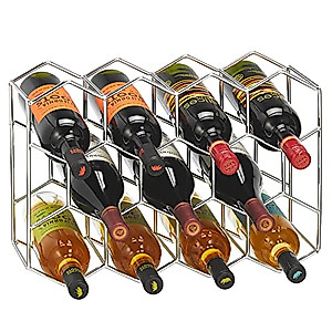mDesign Metal Hexagon 3-Tier Wine Rack - Minimalist Bottle Holder for Kitchen Countertop, Pantry, or Refrigerator Space - Wine, Beer, Pop/Soda, Water Bottles, and Juice - Holds 11 Bottles - Chrome