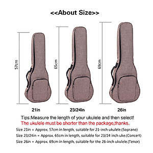 HOT SEAL Simple Linen 10MM Classic Thick Durable Ukulele Case Bag with Large Storage (23/24in, Brown)