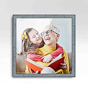 7x7 Frame Blue Scuffed Farm Board Solid Wood Picture Frame Width 0.75 Inches | Interior Frame Depth 0.5 Inches | Kingsley Blue Distressed Photo Frame Complete with UV Acrylic, Foam Board Backing &