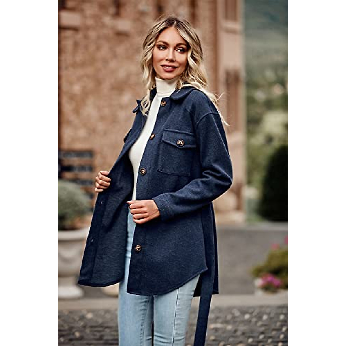 PRETTYGARDEN Women's 2023 Fashion Winter Trench Coats Lapel Button Down Peacoat Belted Outwear Casual Jackets (Navy,X-Large)