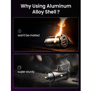 LISEN USB C Car Charger [54W] [Flush Fit] Cigarette Lighter Adapter USB Charger, 36W PD 3.0 2 Port Type C Car Adapter, iPhone Car Charger, for iPhone 15/14/13/12 Series, Samsung S23/S22/S21, iPad