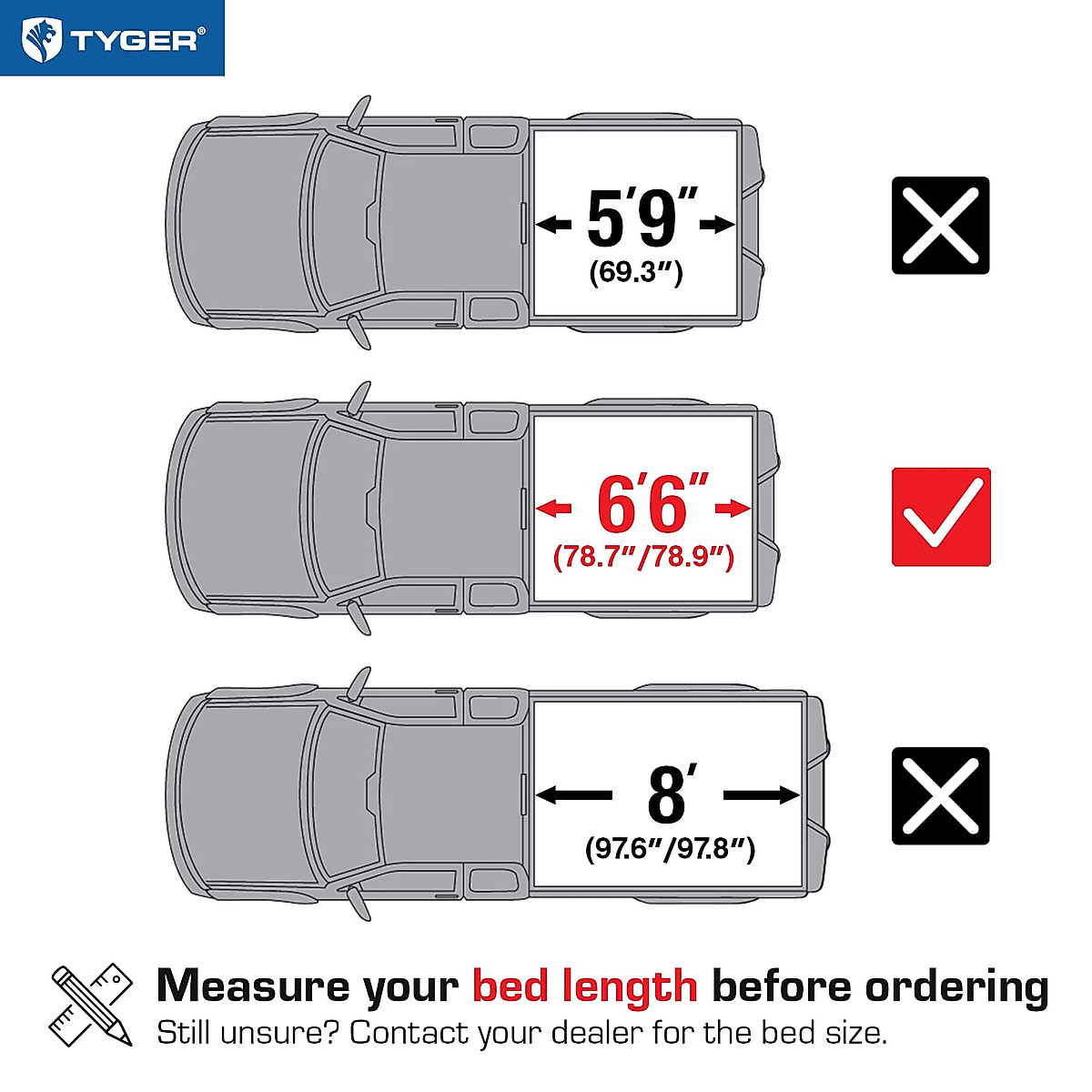 Tyger Auto T1 Soft Roll Up Truck Bed Tonneau Cover Compatible with 2007-2013 Chevy Silverado / GMC Sierra 1500; 2007-2014 2500 HD 3500 HD | Fleetside 6'6" Bed (78") | TG-BC1C9004 , Black