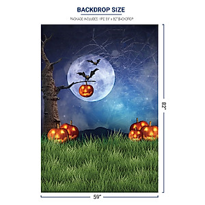 Allenjoy 5x7ft Vinyl Night Halloween Themed Backdrop for Photography Fall Pumpkin Green Grass Children Newborn Portrait Background Party Birthday Banner Baby Shower Decorations Decor Photo Booth