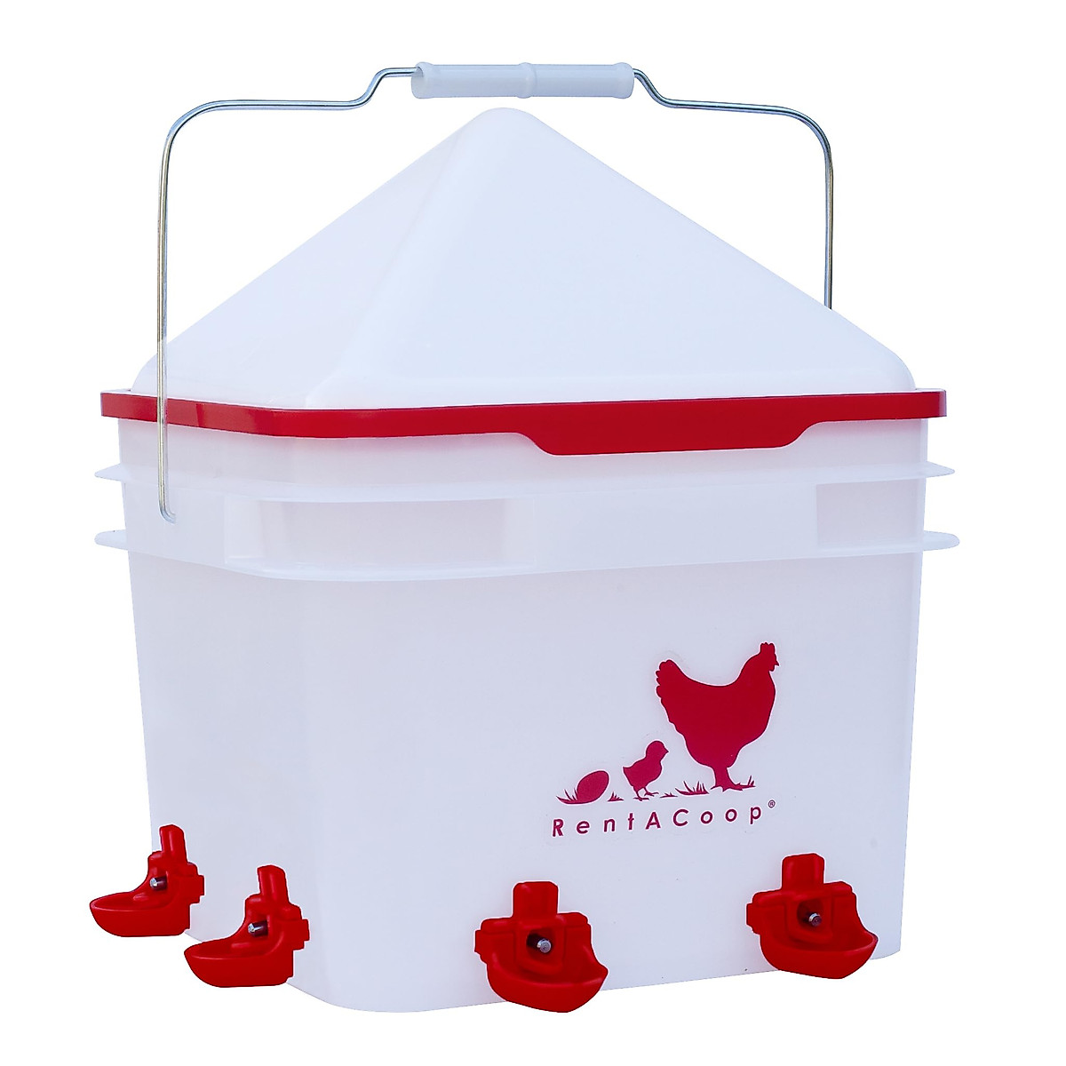 RentACoop 2 Gallon Chicken BPA-Free Plastic Bucket Waterer Set with 4 Horizontal Nipples - Corner Placement