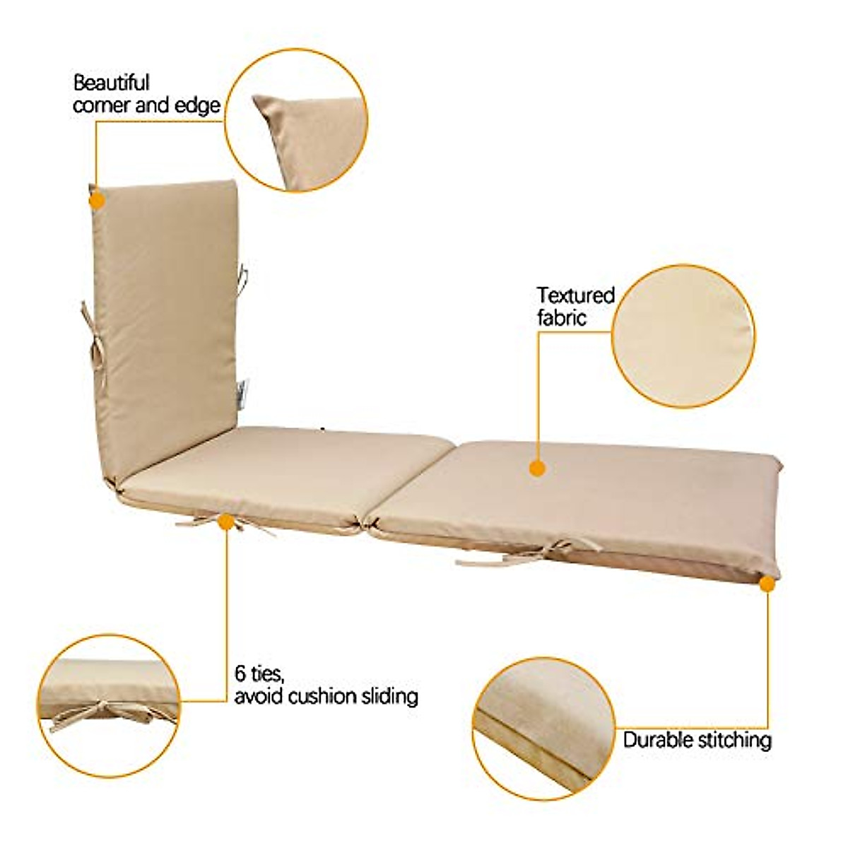 BOSSIMA Indoor Outdoor Lounge Chair Cushions Chaise Bench Seasonal Replacement Cushions Patio Furniture Cushions Coffee