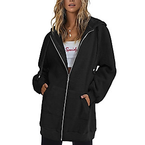 Zeagoo Women's Longline Hooded Sweatshirt / Hoodie Tunic With Fleece,Black,X-Large