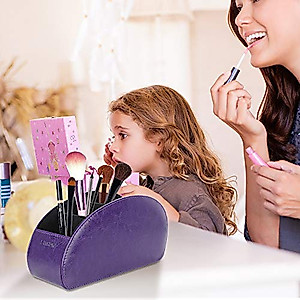 SITHON Remote Control Holder with 5 Compartments - PU Leather Remote Caddy Desktop Organizer Store TV, DVD, Blu-Ray, Media Player, Heater Controllers, Purple