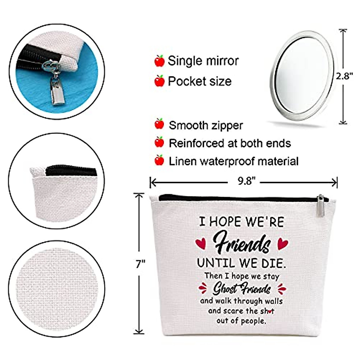 Friends Gifts for Women -Ghost Friends Sister Birthday Gifts -Christmas Graduation Gift for Big/Little Sister Best Friend -Friend Makeup Bag Gift -I Hope We're Friends Until We Die