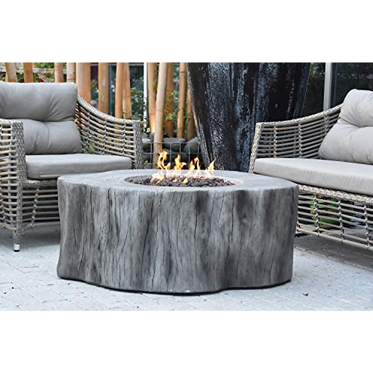Elementi Manchester Outdoor Gas Firepit Table 42 Inches Natural Gas Fire Pit Patio Heater Concrete High Floor Clearance Firepits Outside Electronic Ignition Backyard Fireplace Cover Lava Rock Included