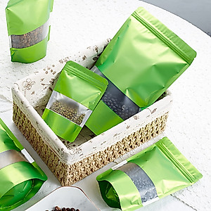 TOCKONIMN Stand-up Pouch Smell-Proof Edible Bag Packaging for Food-Storage 100 Pack Resealable Containers for Candy Products Heat Sealable Ziplock Bags with Clear Window (5.5"x7.8", green)