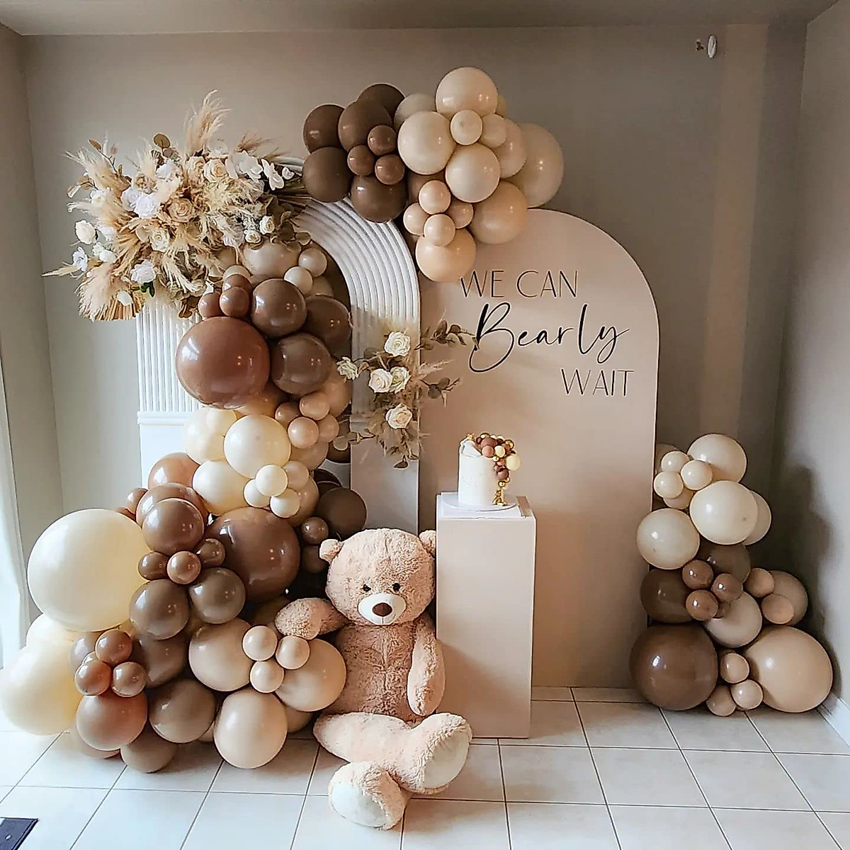 Beige Balloon Garland Arch Kit 132PCS Double-Stuffed Brown Nude Sand Chrome Gold Latex Balloons for Boho Teddy Bear Baby Shower Wedding Birthday Party Decoration