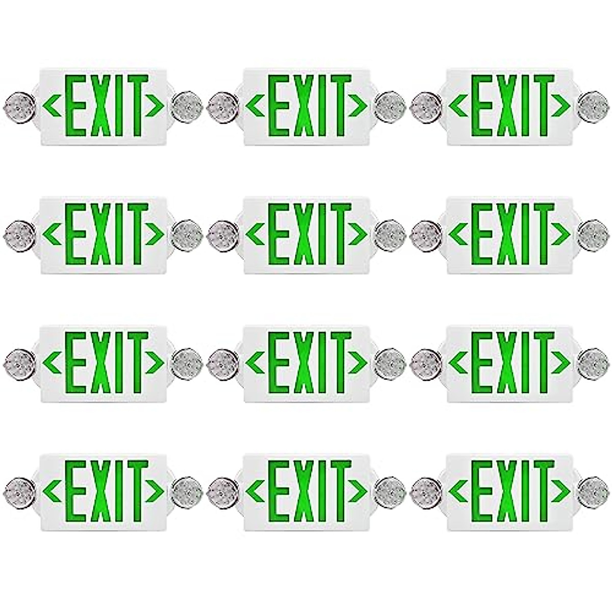 Green LED Exit Sign Emergency Lights with 2 Adjustable Head Lights, Green Letter Emergency Exit Light With Battery backup For Restaurant, Commercial, Family Emergency, UL-Listed 120-277V