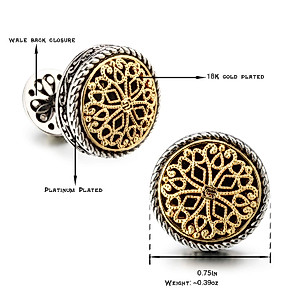 Tuxedo Studs and Cufflinks Set, Men's Cuff Links for Wedding, Business, Platinum Plated with Luxury Wooden Gift Box (Gold)