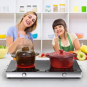 VBGK Electric Cooktop,120V 2400W Electric Stove Top with Knob Control,9 Power Levels, Kids Lock & Timer, Hot Surface Indicator, Overheat Protection,12 Inch Built-in Radiant Double induction cooktop