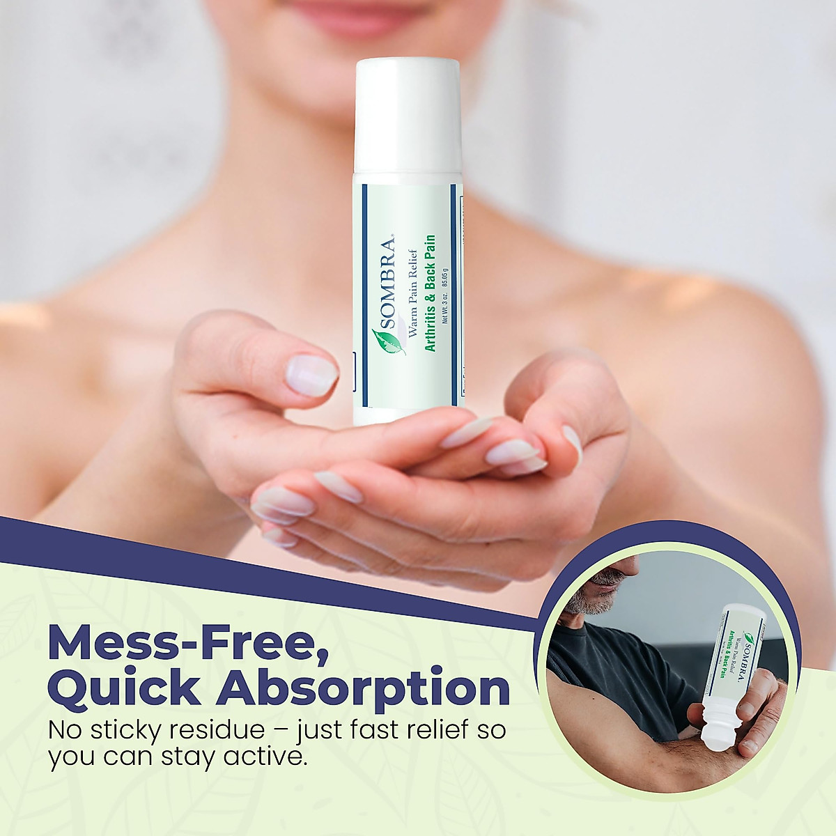 Sombra Original Warm Therapy Gel Cool to Warm Relief for Arthritis and Chronic Pain Pre-Workout Muscle Rub Vegan Formula Free of Artificial Fragrances, Dyes, NSAIDs, Wax, Petroleum, Alc - 3oz Per Roll