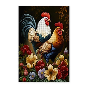 WEASYYDS Diamond Painting Kits Floral Roosters Flower Chicken Diamond Painting Art for Beginners Full Round Drill Diamond Art for Wall Decor Gift (8x10inch)