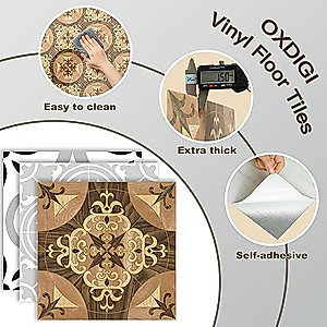 Oxdigi Floor Tiles Peel and Stick Waterproof - Self-Adhesive Vinyl Floor Tiles|DIY Floor Stickers|Vintage Flooring for Bathroom,Kitchen,Laundry and Balcony|20-Pack|12" x 12"|19.4sq.ft|Brown