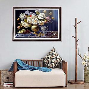 Ginfonr DIY 5D Diamond Art Kits for Adults, Flowers Fruit Table Diamond Painting for Adults, Diamond Art Plants Full Drill, Diamond Art Kits Embroidery Rhinestone Craft for Home Wall Decor 12*16 Inch