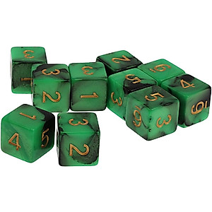 10pcs Six Sided Dual Colored D6 Dices For D&D Casino Poker Dice Guessing Games - Green & Black, 16mm