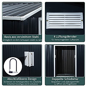 Outsunny 9' x 6' Outdoor Storage Shed, Garden Tool House with Foundation, 4 Vents and 2 Easy Sliding Doors for Backyard, Patio, Garage, Lawn, Dark Gray