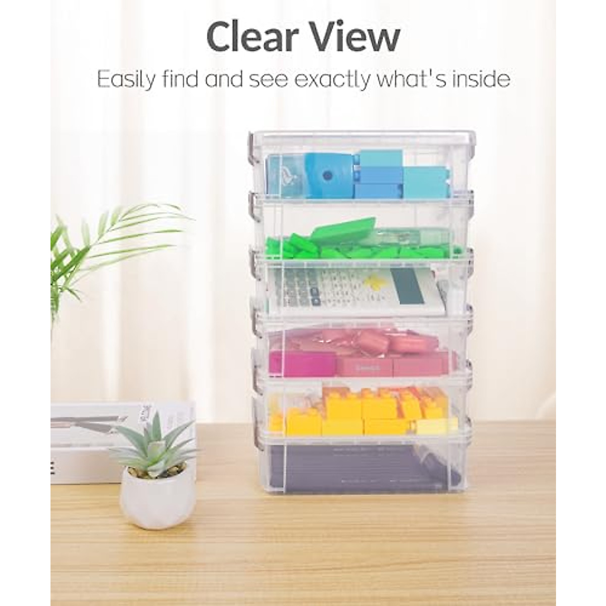 Sooez 6 Pack Extra Large Plastic Pencil Boxes, Clear Pencil Boxes for School Bulk, Plastic Pencil Case Crayon Boxes, Stackable Plastic Storage Containers, Storage Box, School Supply Box…