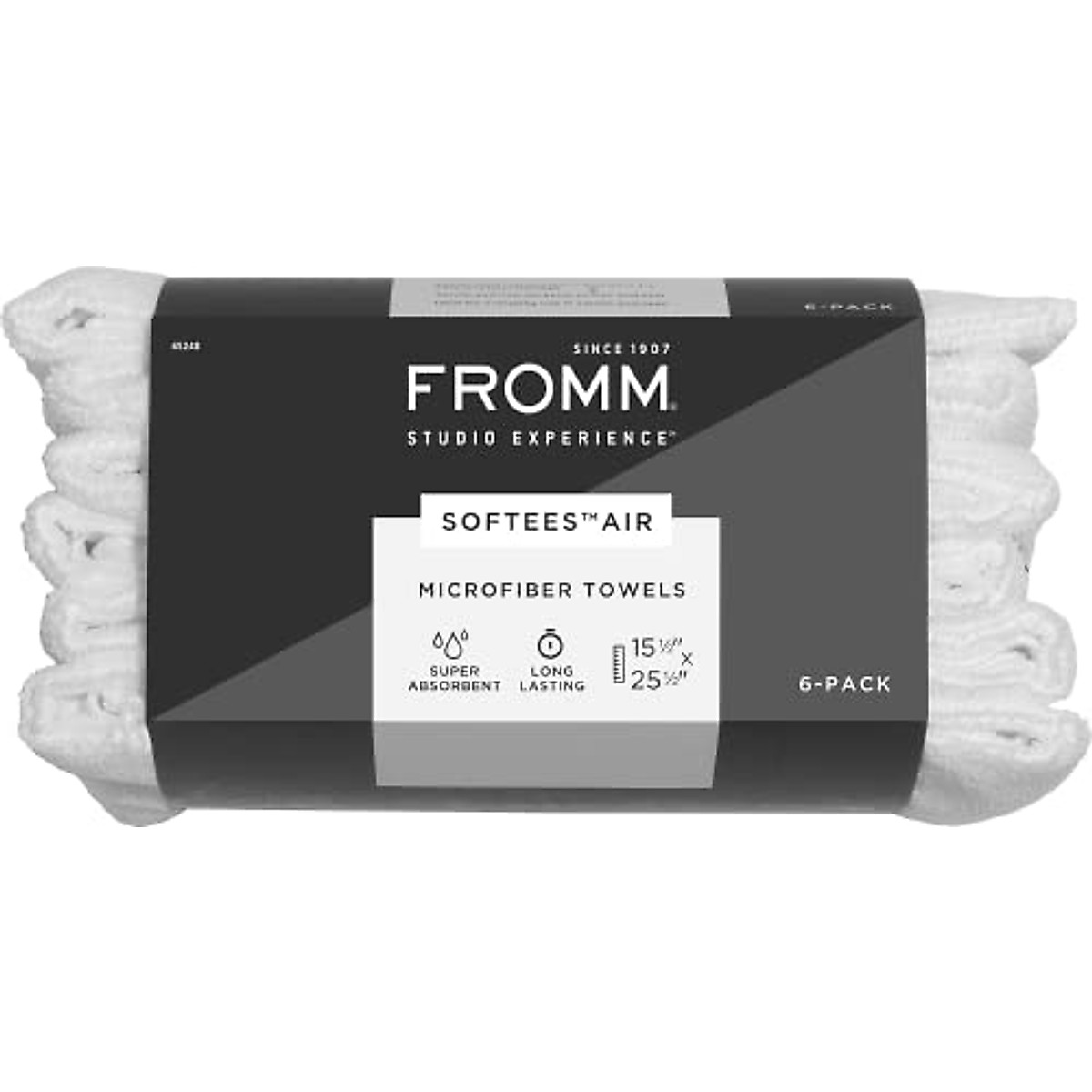 Fromm Softees Air Microfiber Salon Hair Towels - 6 Pack - Fast Drying Towel for Hair, Hands, Face – Use at Home, Salon, Spa, Barber – 15.5" x 25.5" - Extra Durable and Absorbent - White, 45248